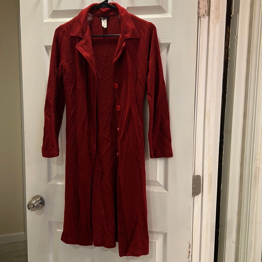 Long Dark Red Button Down Sweater - Gem